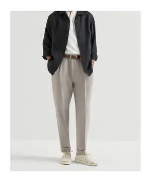 Brunello Cucinelli Garment-dyed Linen Gabardine Trousers With Pleat - Gray