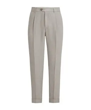 Brunello Cucinelli Garment-dyed Linen Gabardine Trousers With Pleat - Grey