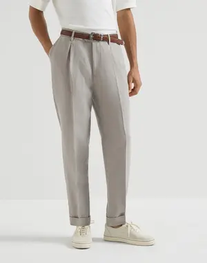 Brunello Cucinelli Garment-dyed Linen Gabardine Trousers With Pleat - Grey