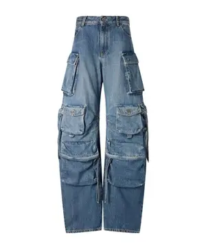 Attico High-waist Loose Wide-leg Cargo Denim Jeans