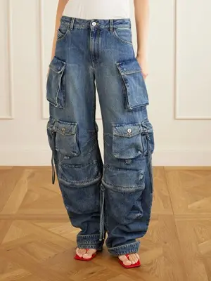 Attico High-waist Loose Wide-leg Cargo Denim Jeans