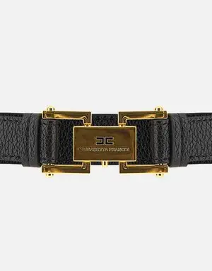 Elisabetta Franchi Pebbled Logo Buckle Belt