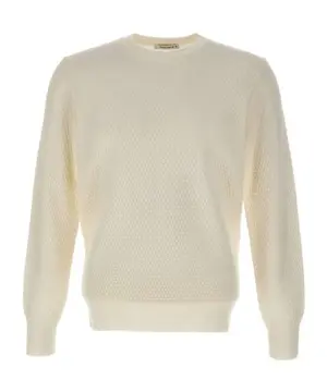 KANGRA Textured Crew Neck Knitted Sweater - White