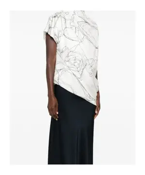 Fabiana Filippi Short-sleeved T-shirt With Floral Print And Asymmetrical Hem