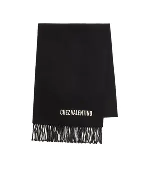 Valentino Garavani Wool Scarf With Vlogo Embroidery - Black