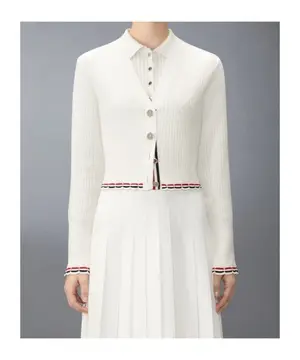 Thom Browne V-neck Rib-stitch Cardigan With Rwb Trim