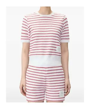 Thom Browne Striped Honeycomb-rib T-shirt