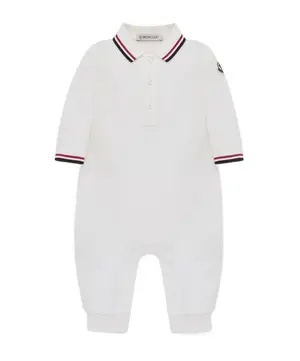 Moncler Tricolor-trimmed Cotton Piquet Baby Grow - White