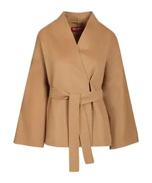 Max Mara Belted Kimono-sleeve Wool Coat - Camel