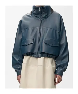 Loewe High Collar Nappa Leather Jacket - Deep Navy Blue