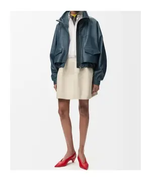 Loewe High Collar Nappa Leather Jacket - Deep Navy Blue