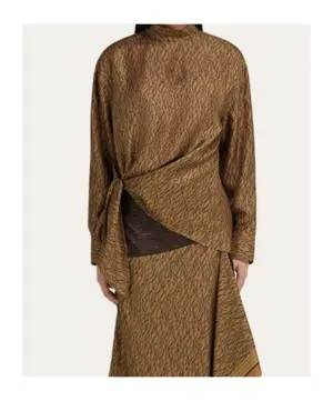 FERRAGAMO Silk Shirt With Side Knot Detail - Soybean/navy
