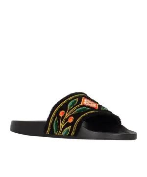 Casablanca Embroidered Terry Slides - Black