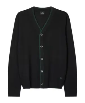 Paul Smith Contrast-collar Merino Wool Cardigan - Black