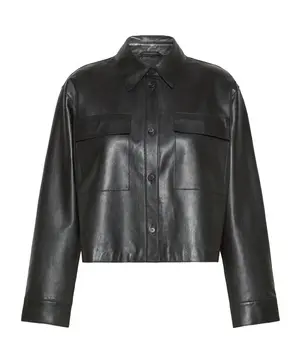 Max Mara Cropped Leather Shirt Jacket With Patch Pockets