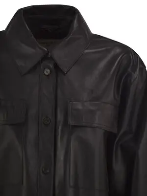 Max Mara Cropped Leather Shirt Jacket With Patch Pockets
