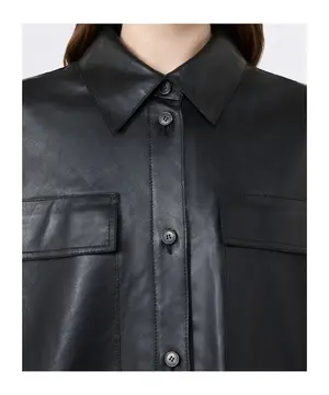 Max Mara Cropped Leather Shirt Jacket With Patch Pockets