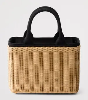 Prada Medium Wicker And Canvas Tote Bag