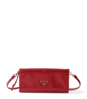 Prada Leather Wallet With Shoulder Strap - Red