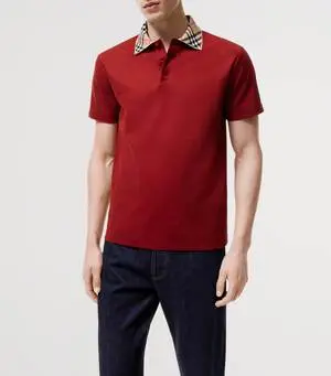Burberry Cotton Check-collar Polo Shirt - Red