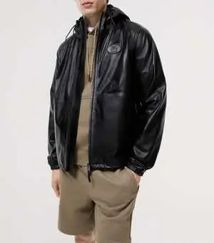 Burberry Clapton Leather Jacket With Hood - Black