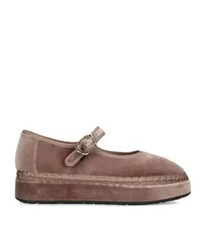 FLABELUS Velvet Double Alcmena Mary Janes - Brown