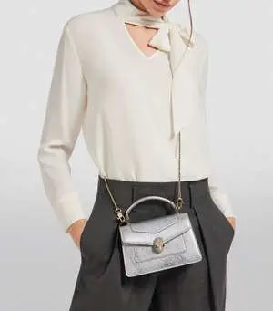 BVLGARI Mini Metallic Serpenti Forever Top-handle Bag - Silver