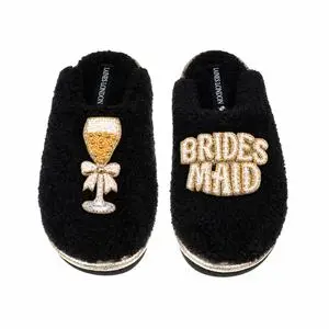 LAINES LONDON Teddy Closed Toe Slippers With Bridesmaid Brooch Detail - Black