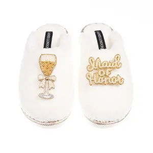 LAINES LONDON Embellished Closed Toe Slippers - White