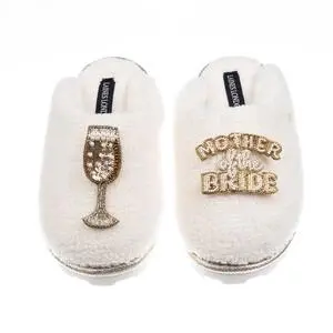 LAINES LONDON Embellished Closed Toe Slippers - White