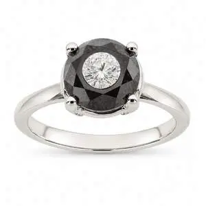 ARTISAN White / Black 18k White Gold Black & White Diamond Round Solitaire Ring - White/black