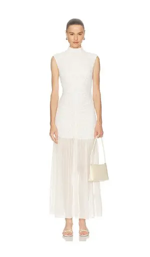 ROTATE BY BIRGER CHRISTENSEN Lace Ruched Maxi Dress In White