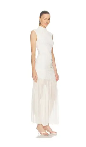 ROTATE BY BIRGER CHRISTENSEN Lace Ruched Maxi Dress In White