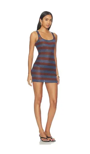 SEROYA Benni Metallic Knit Dress In Rust