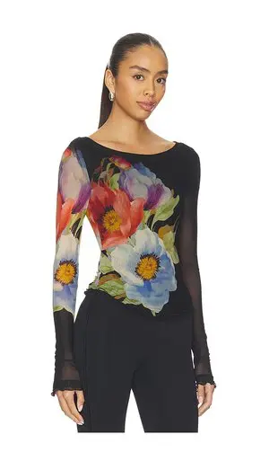 Free People Lilly Printed Long Sleeve Top In Black