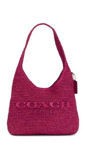COACH Refined Weave Straw Brooklyn Shoulder Bag 28 In Fuchsia