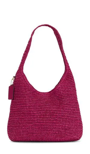 COACH Refined Weave Straw Brooklyn Shoulder Bag 28 In Fuchsia