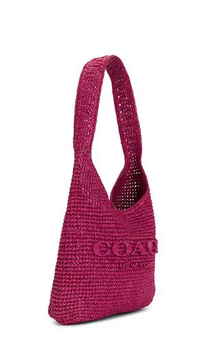 COACH Refined Weave Straw Brooklyn Shoulder Bag 28 In Fuchsia