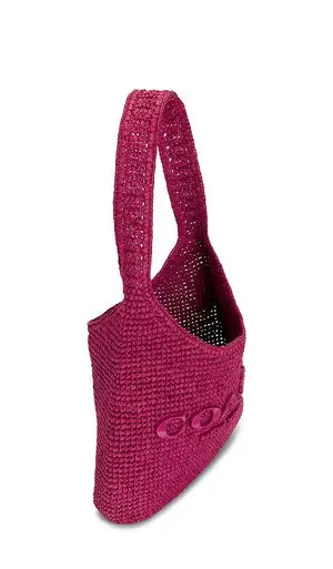 COACH Refined Weave Straw Brooklyn Shoulder Bag 28 In Fuchsia