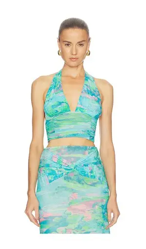 AFRM Gabriella Top In Teal - Turquoise Marble