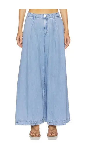 L'Agence Elias Convertible Wide Leg Jeans In Blue