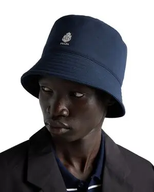 Prada Embroidered Logo Piqué Bucket Hat - Navy