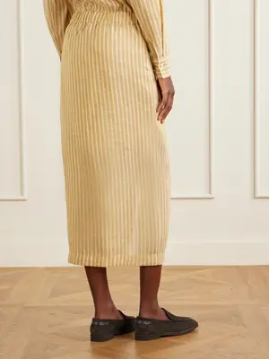 Brunello Cucinelli Striped Linen And Silk-blend Midi Wrap Skirt - Yellow