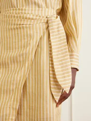 Brunello Cucinelli Striped Linen And Silk-blend Midi Wrap Skirt - Yellow