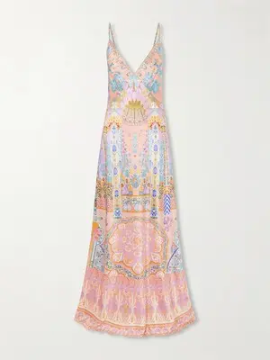 Camilla Printed Silk-satin Maxi Dress - Pink