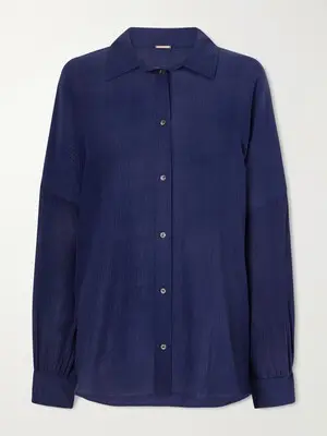 AWAY THAT DAY Maldives Crepon Shirt - Blue