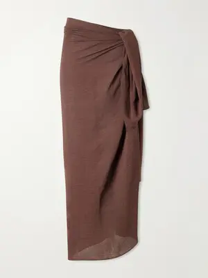 AWAY THAT DAY Gathered Gauze Coverup - Brown