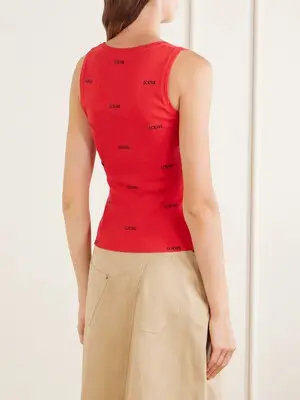 Loewe Logo-embroidered Ribbed Stretch-cotton Jersey Tank - Red