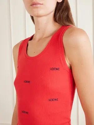 Loewe Logo-embroidered Ribbed Stretch-cotton Jersey Tank - Red