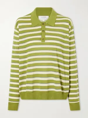 LA LIGNE Ben Striped Polo Sweater - Green